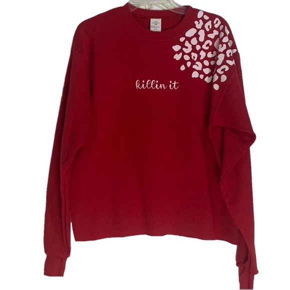 Hanes | Tops | Red Hanes Killin It Sweatshirt Size M Animal Print Crop ...